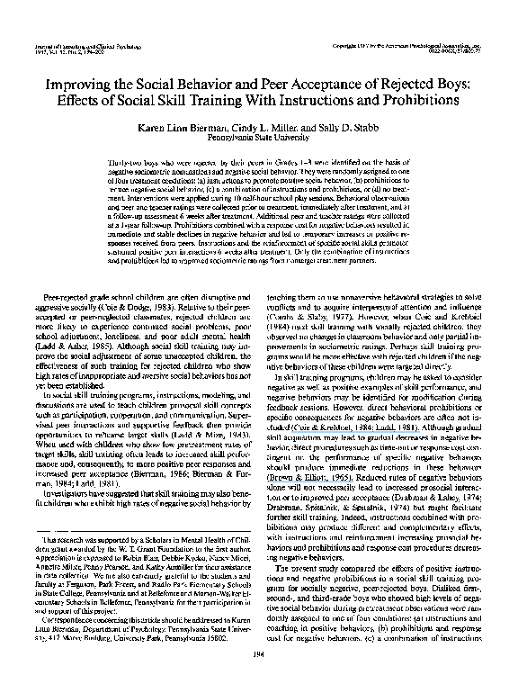(PDF) Improving the social behavior and peer acceptance of rejected ...