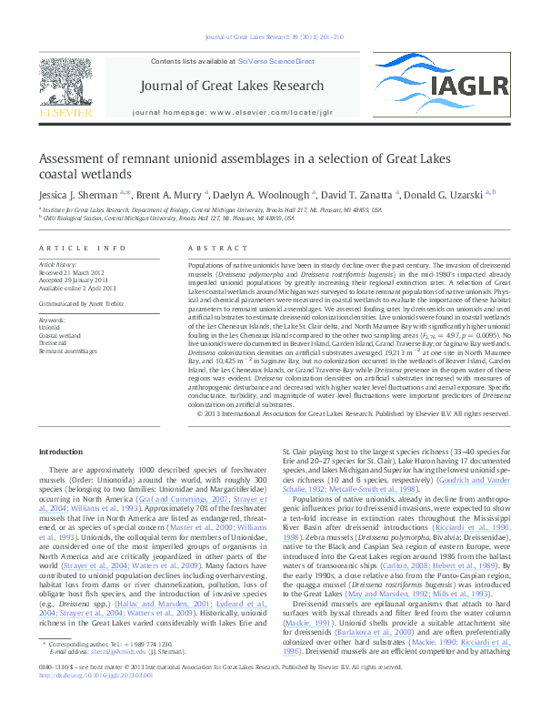 (PDF) Assessment of remnant unionid assemblages in a selection of Great ...
