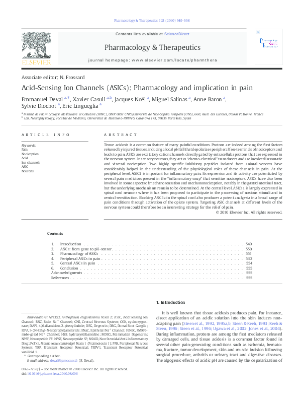 (PDF) Acid-Sensing Ion Channels (ASICs): Pharmacology and implication ...