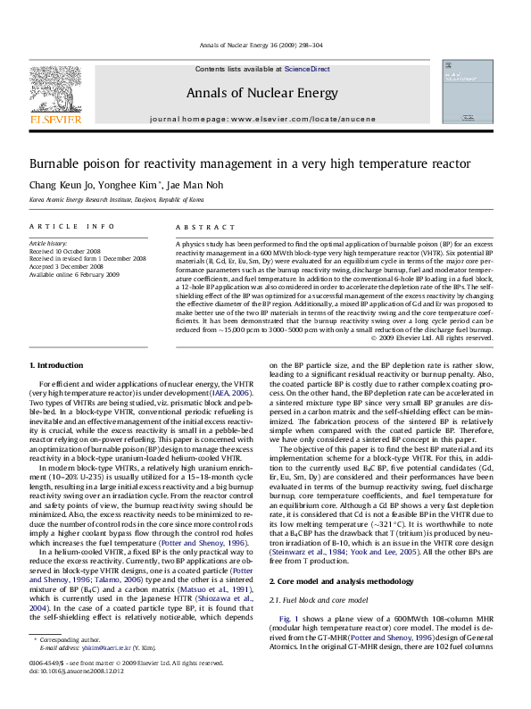 (PDF) Burnable poison for reactivity management in a very high ...