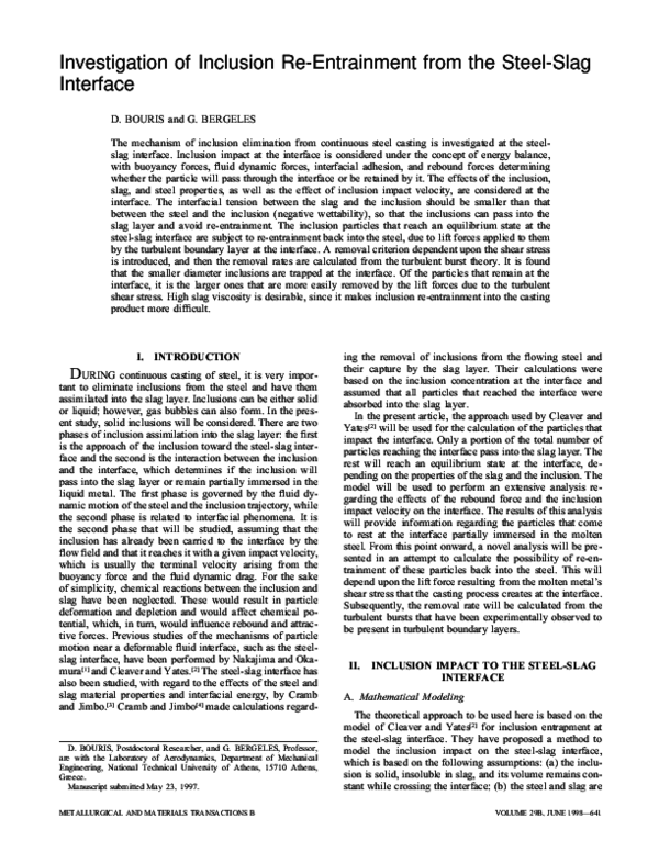 (PDF) Investigation of inclusion re-entrainment from the steel-slag ...