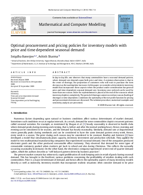 (PDF) Optimal procurement and pricing policies for inventory models ...