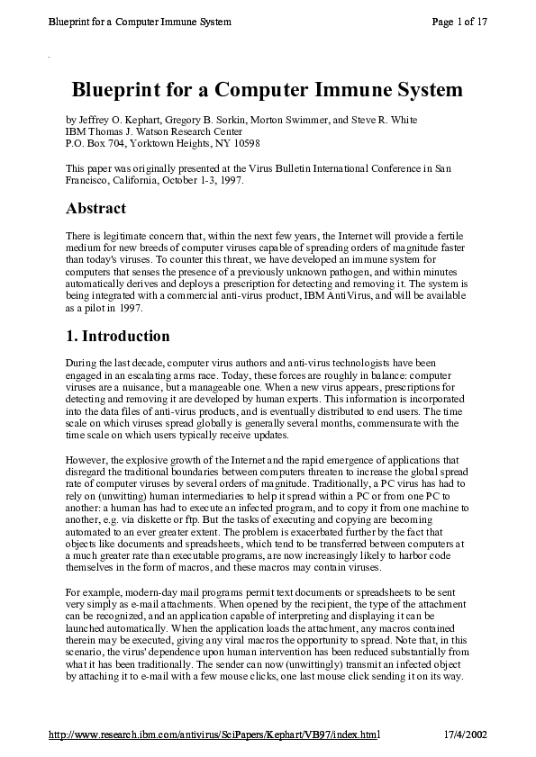 (PDF) Blueprint for a computer immune system