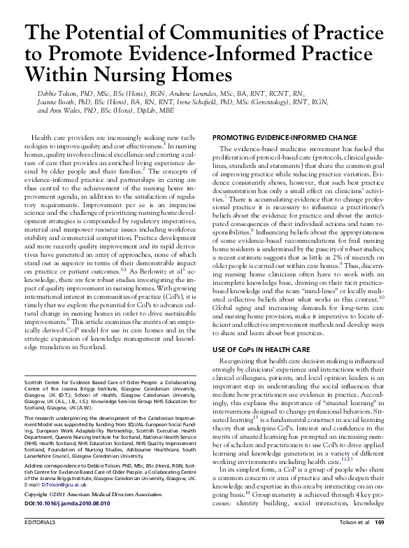 (PDF) The Potential of Communities of Practice to Promote Evidence-Informed Practice Within ...