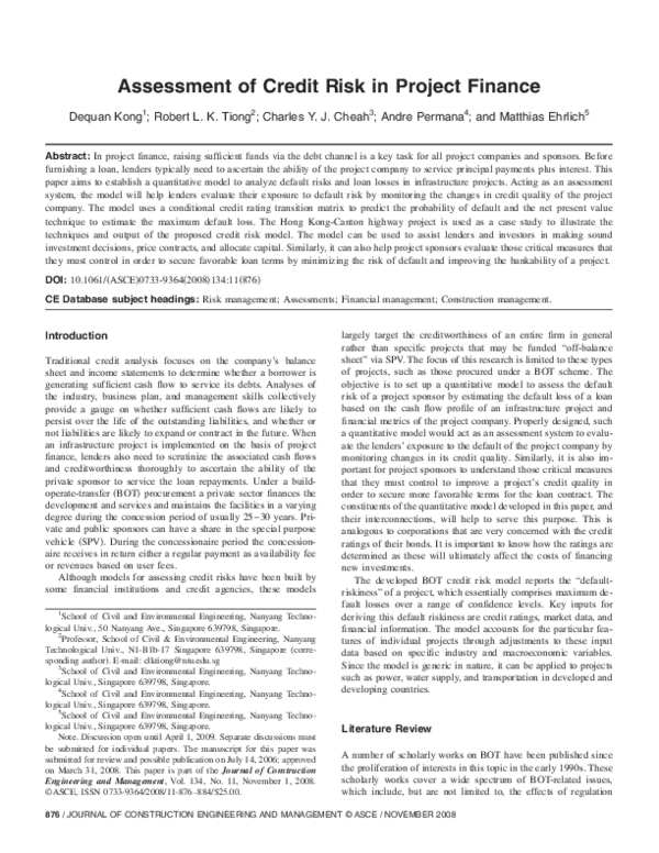 (PDF) Assessment of Credit Risk in Project Finance