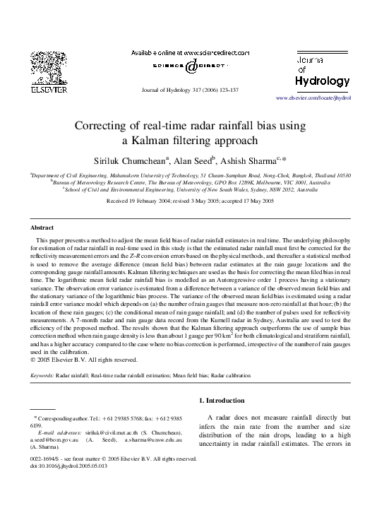 Pdf Correcting Of Real Time Radar Rainfall Bias Using A Kalman Filtering Approach