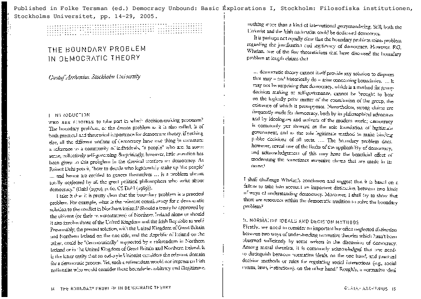 (PDF) The Boundary Problem in Democratic Theory