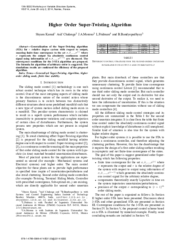 (PDF) Higher order super-twisting algorithm
