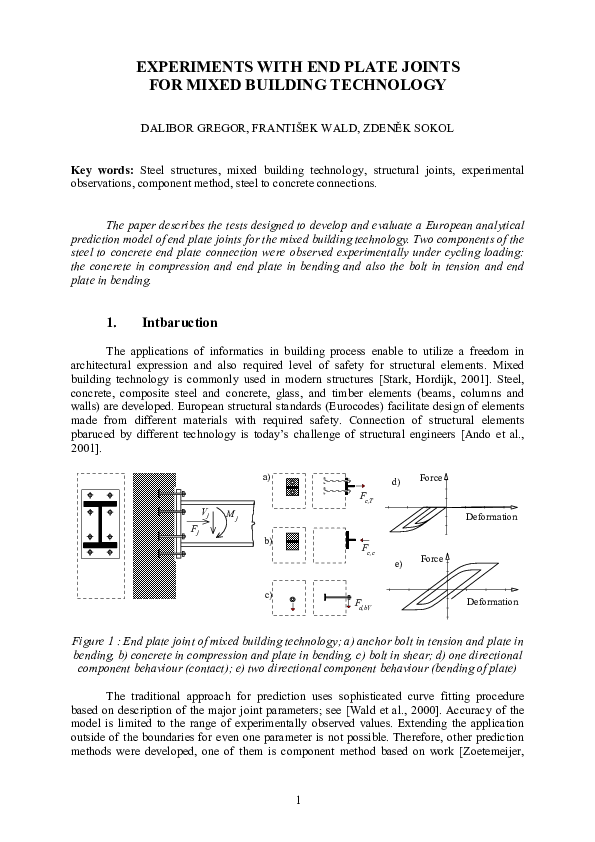 (PDF) Experiments with End Plate Joints for Mixed Building Technology