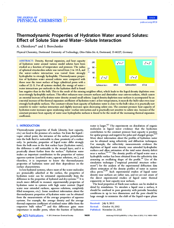(PDF) Thermodynamic Properties of Hydration Water around Solutes ...