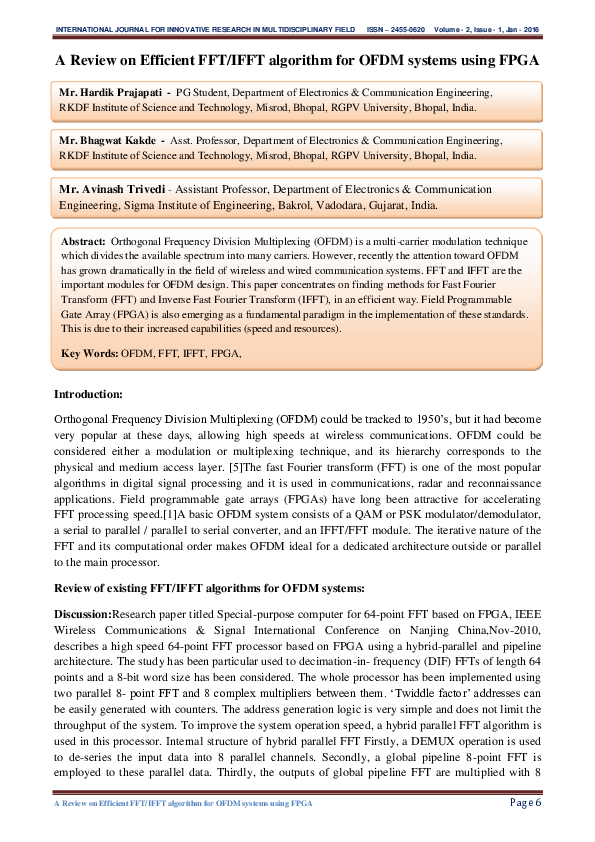 Pdf Implementation Of Ofdm Transmitter And Receiver On Fpga With Verilog Using Mixed Radix8 2