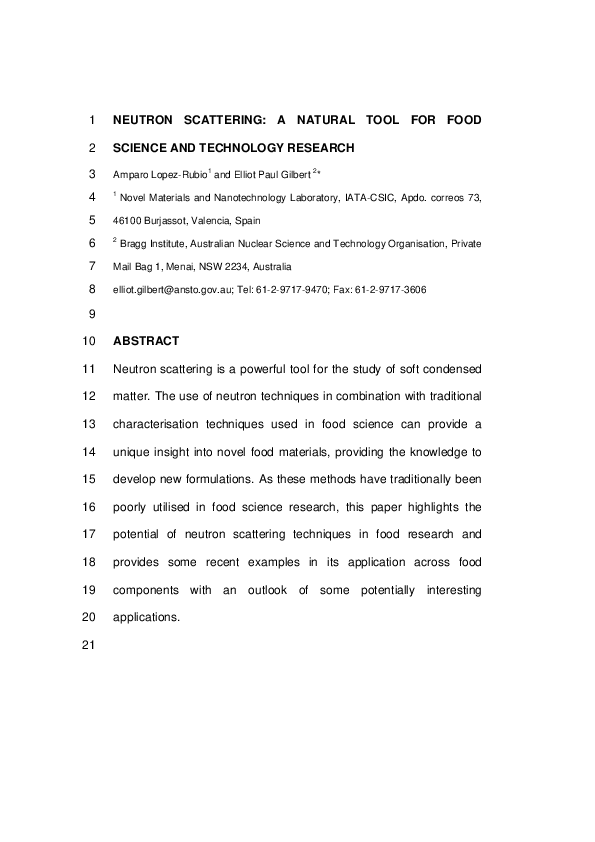 (PDF) Neutron Scattering: A Natural Tool for Food 1 Science and ...