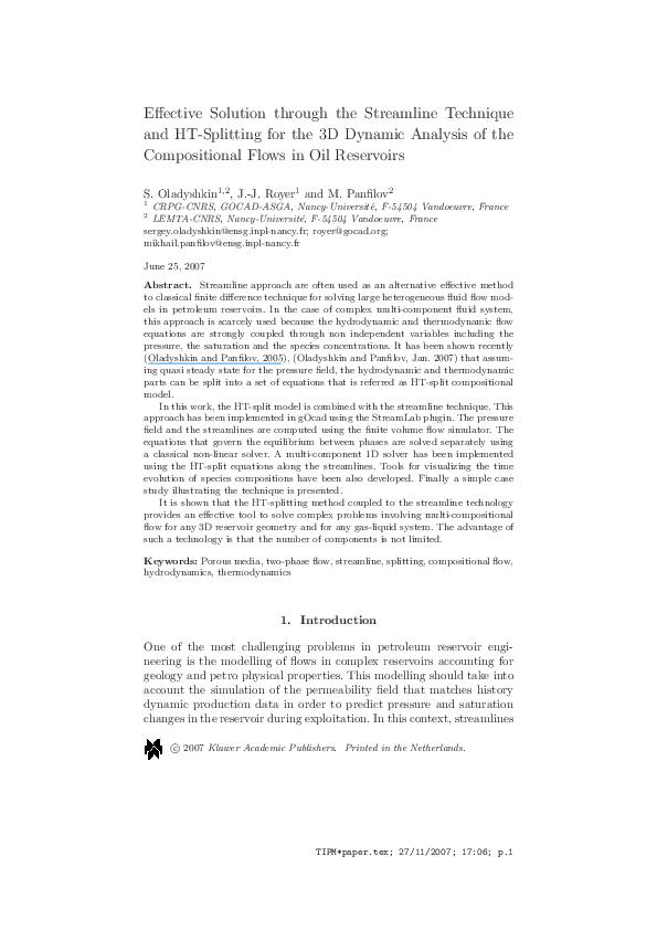 Pdf Effective Solution Through The Streamline Technique And Ht Splitting For The 3d Dynamic