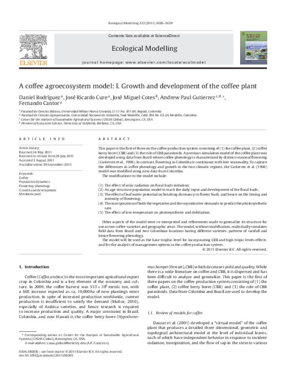 (PDF) A coffee agroecosystem model: I. Growth and development of the ...