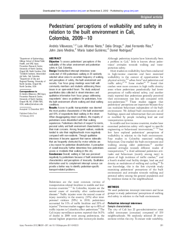 Pdf Pedestrians Perceptions Of Walkability And Safety In Relation To The Built Environment In