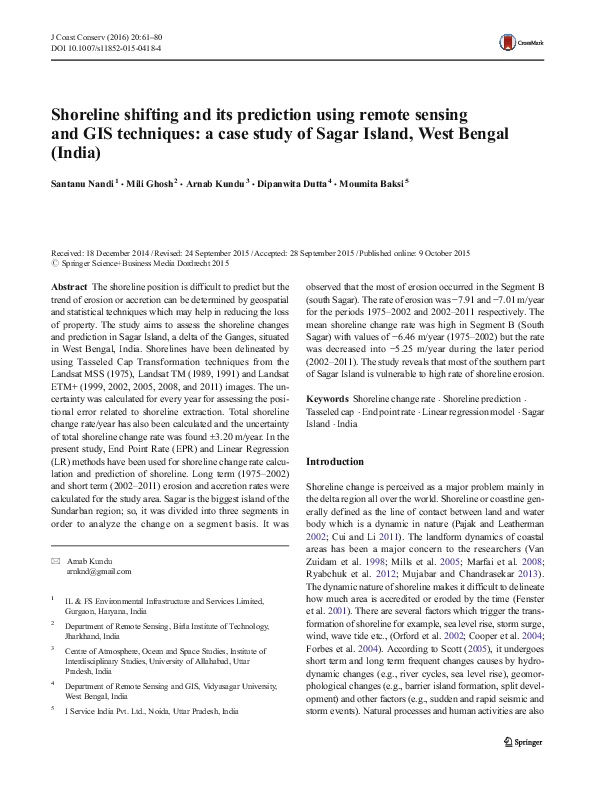 (PDF) Shoreline shifting and its prediction using remote sensing and GIS techniques: a case ...