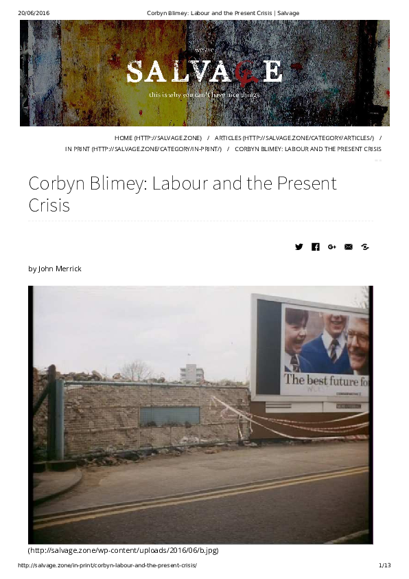 (PDF) Labour and the Present Crisis