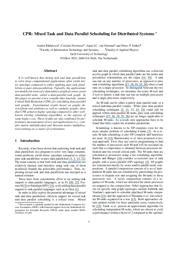 Pdf Cpr Mixed Task And Data Parallel Scheduling For Distributed Systems