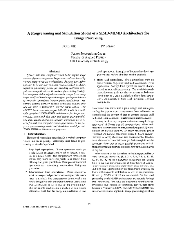 Pdf A Programming And Simulation Model Of A Simd Mimd Architecture For Image Processing