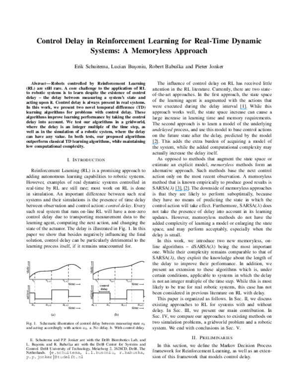 Pdf Control Delay In Reinforcement Learning For Real Time Dynamic