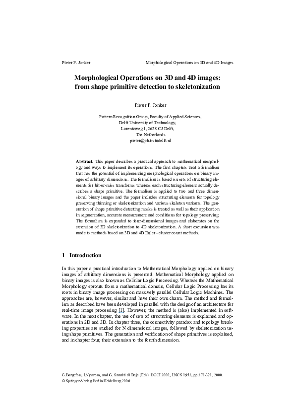 Pdf Morphological Operations On 3d And 4d Images From Shape Primitive Detection To