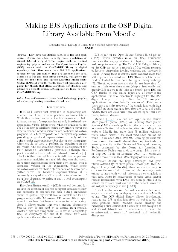 (PDF) Making EJS Applications at the OSP Digital Library Available From Moodle