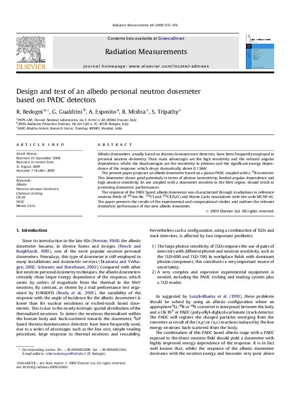 (PDF) Design and test of an albedo personal neutron dosemeter based on ...