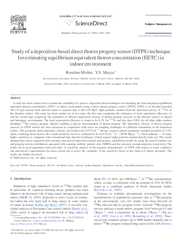 (PDF) Study of a deposition-based direct thoron progeny sensor (DTPS ...