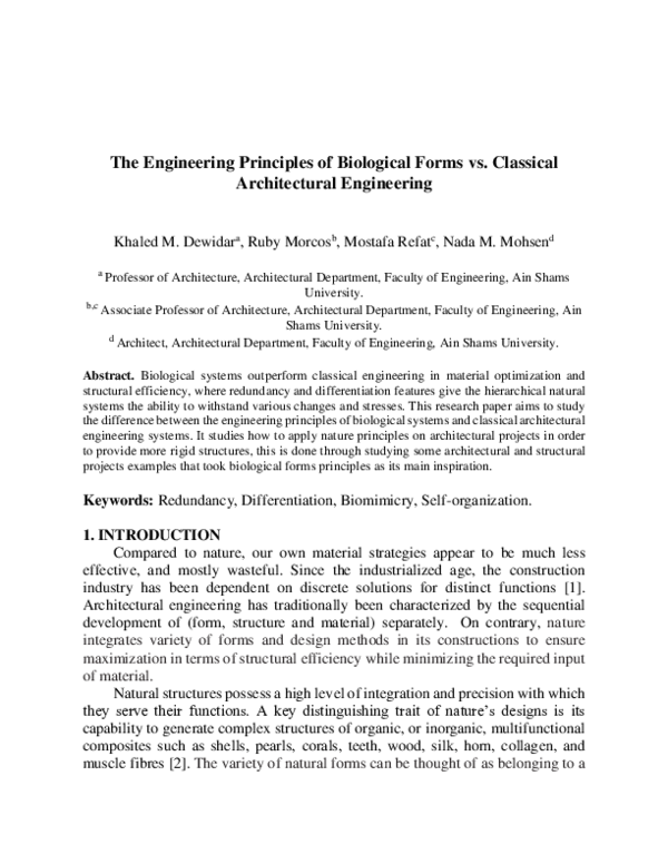 (PDF) The Engineering Principles of Biological Forms vs. Classical ...