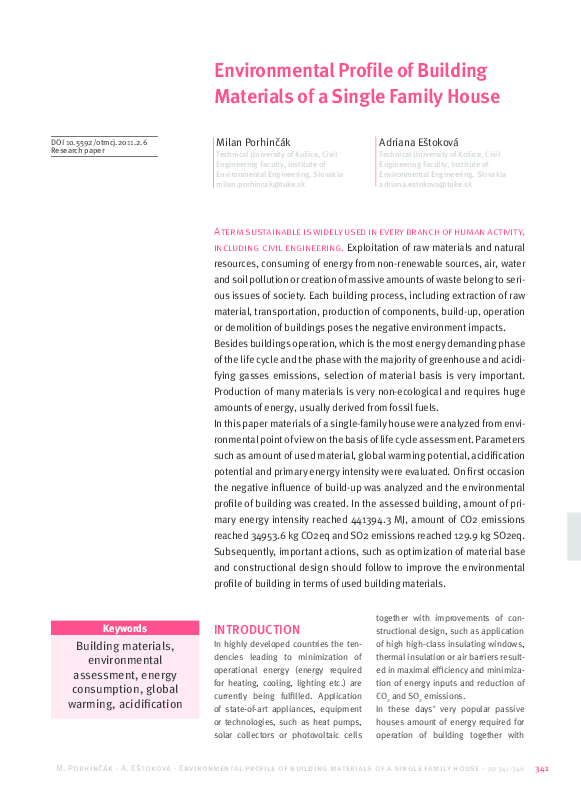 (PDF) Environmental Profile of Building Materials of a Single Family House