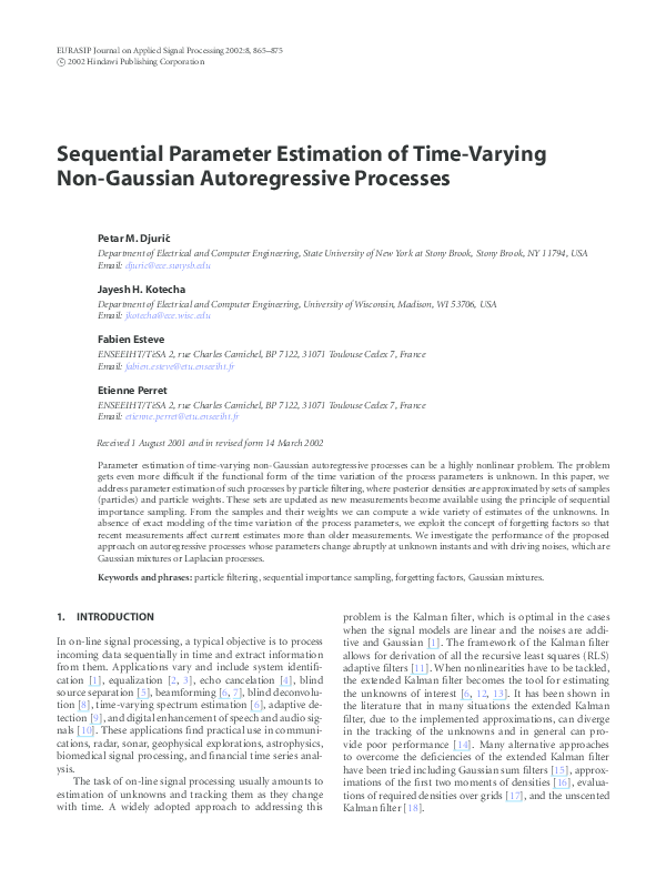 Pdf Sequential Parameter Estimation Of Time Varying Non Gaussian