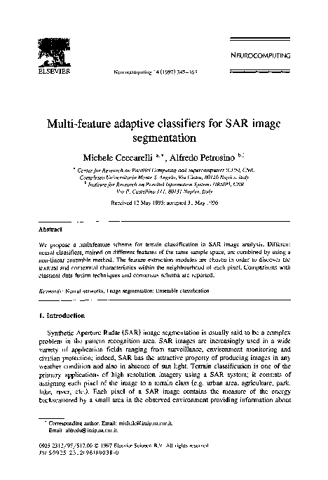 Pdf Multi Feature Adaptive Classifiers For Sar Image Segmentation