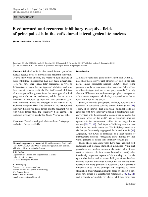 (PDF) Feedforward and recurrent inhibitory receptive fields of ...