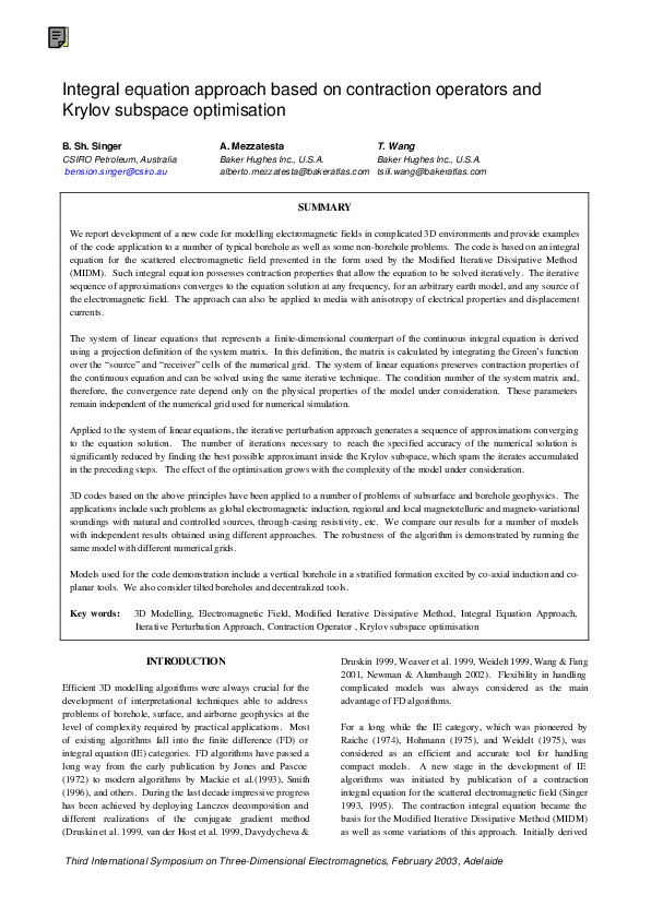 (PDF) Integral equation approach based on contraction operators and Krylov subspace optimisation