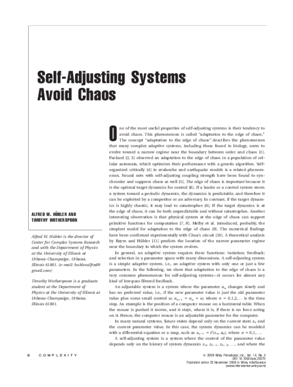 (PDF) Self-adjusting systems avoid chaos