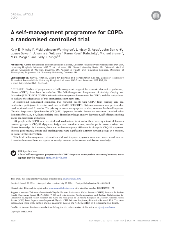 (PDF) A self-management programme for COPD: a randomised controlled trial