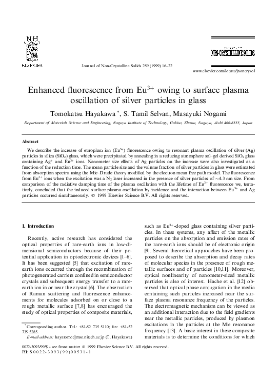 (PDF) Enhanced fluorescence from Eu3+ owing to surface plasma ...