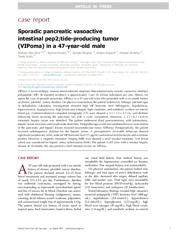 (PDF) Sporadic pancreatic vasoactive intestinal peptide-producing tumor ...