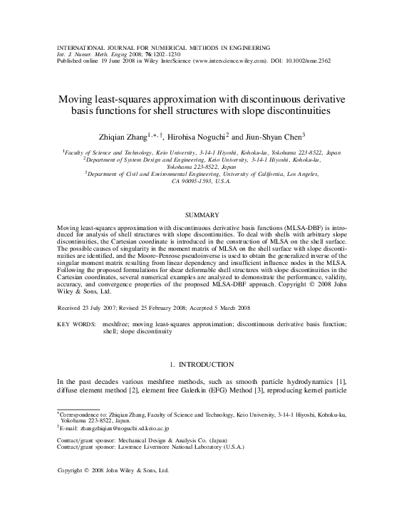Pdf Moving Least‐squares Approximation With Discontinuous Derivative Basis Functions For Shell