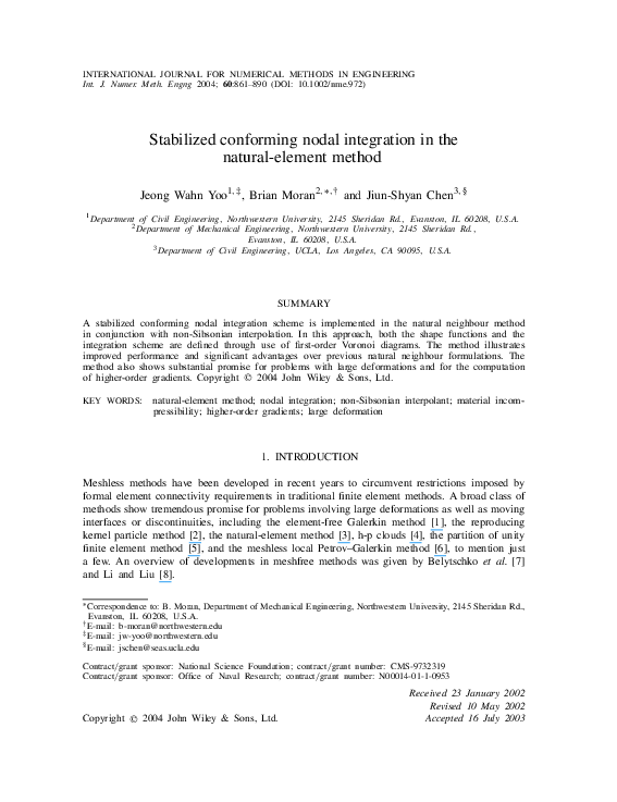 (PDF) Stabilized conforming nodal integration in the natural‐element method