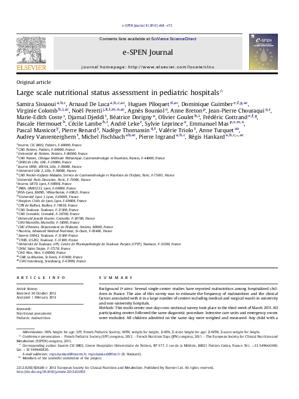 (PDF) Large scale nutritional status assessment in pediatric hospitals