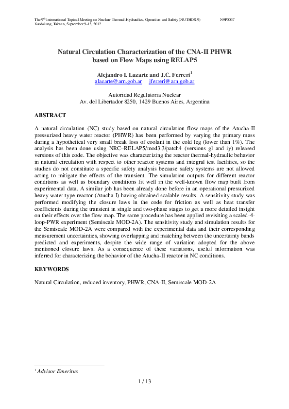 (PDF) Natural Circulation Characterization of the CNA-II PHWR based on ...