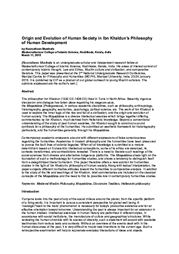 (DOC) Origin and Evolution of Human Society in Ibn Khaldun's Philosophy ...