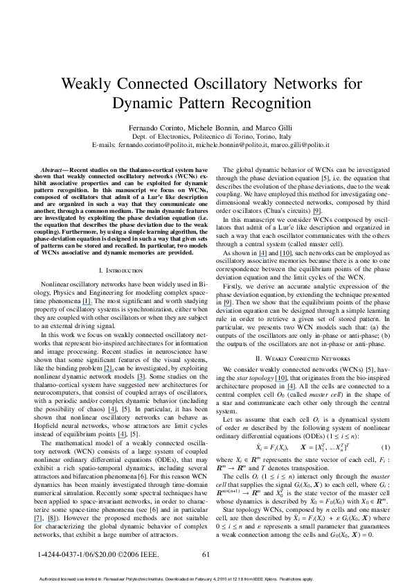 (PDF) Weakly connected oscillatory networks for dynamic pattern recognition