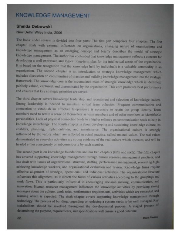 (PDF) Knowledge Management by Shelda Debowski: Book Review