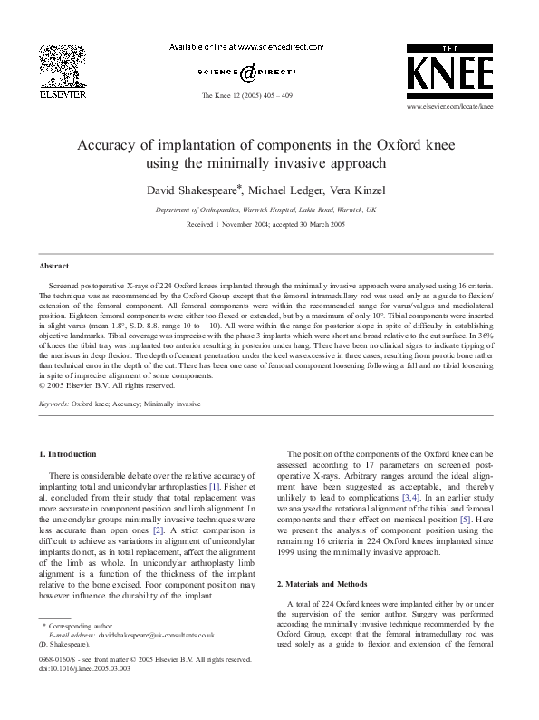 (PDF) Accuracy of implantation of components in the Oxford knee using ...