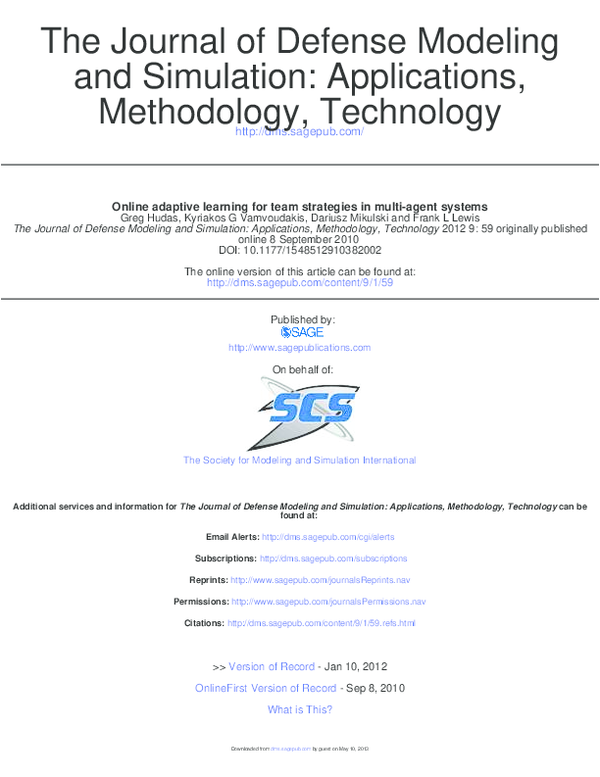 (PDF) Online adaptive learning for team strategies in multi-agent systems