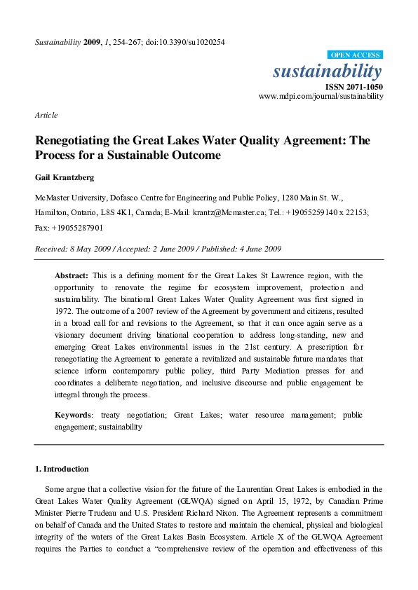 (PDF) Renegotiating the Great Lakes Water Quality Agreement: The ...