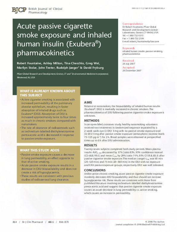 (PDF) Acute passive cigarette smoke exposure and inhaled human insulin ...
