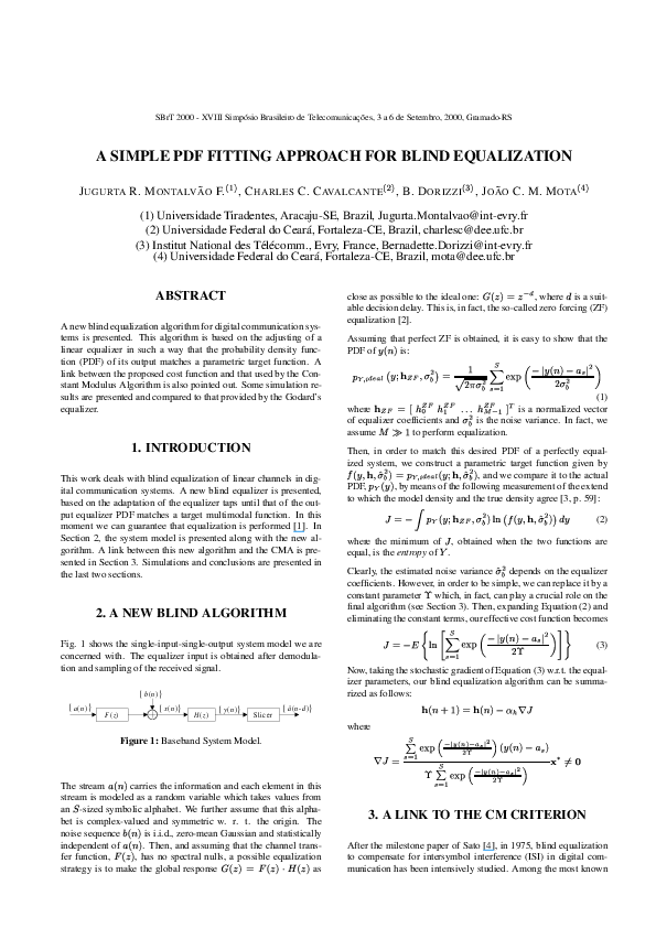 (PDF) A Simple PDF Fitting Approach for Blind Equalization